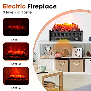 COSTWAY Electric Fireplace Log Heater with Remote Control, 23-Inch Realistic Ember Bed Insert Log with 0.5-6H Timer, Adjustable Flame Brightness and Temperature, Overheating Protection, 1400W