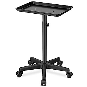 Salon Tray Cart, Premium Aluminum Rolling Trolley Cart with Wheels & Adjustable Height, W/Accessory Caddy Aluminum Mobile Utility Trolley Tool Holder