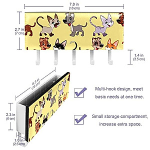 Coat Rack Wall Mounted, 5 Rail Wall Decorative Hooks Hanging for Clothes Hat Towel Purse Key, 7 Inches, 4.4lbs(Max), Yellow Dog Cat