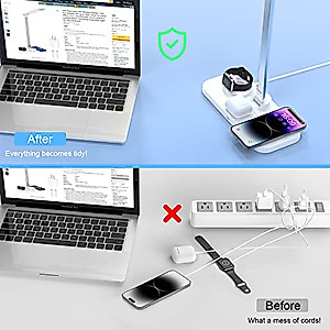 EMIE LED Desk Lamp with Wireless Charger, 15W Fast Wireless Charging Table Lamps for Home Office , 3 in 1 Multifunction Touch Control 3 Lighting Modes Eye-Caring Study Desk Light for Dorm Bedroom