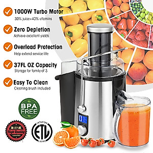 1000W 5 Speeds LCD Screen Centrifugal Juicer Machines Vegetable and Fruit, Regenerate Juice Extractor with Big 3" Wide Mouth, Anti-drip Compact Juice Maker, Easy Clean, High Juice Yield, BPA Free