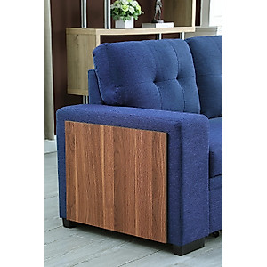 RENDGO 92 inch L-Shape Sectional Sleeper Sofa with Chaise Storage and Pull-Out Bed, Tufted Linen Backrest, Reversible 3-Seater for Living Spaces, Blue