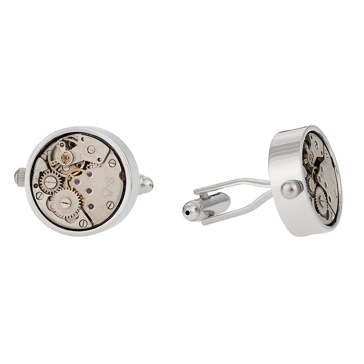 Working Watch Movement Steampunk Cufflinks with Glass Cover - Silver Clock Cuff Links Special Occasions Cufflinks Travel Box in with Travel Jewelry Presentation Box