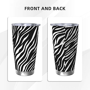 Zebra Print Tumbler with Lid and Straw 20oz Stainless Steel Car Cup for Hot and Cold Drinks, Double Wall Insulated Travel Coffee Mug Reusable Drink Thermos Cup Birthday Gifts