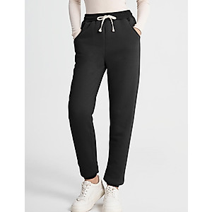 Flygo Women's Winter Warm Fleece Joggers Pants Sherpa Lined Athletic Active Sweatpants(Large, Black)