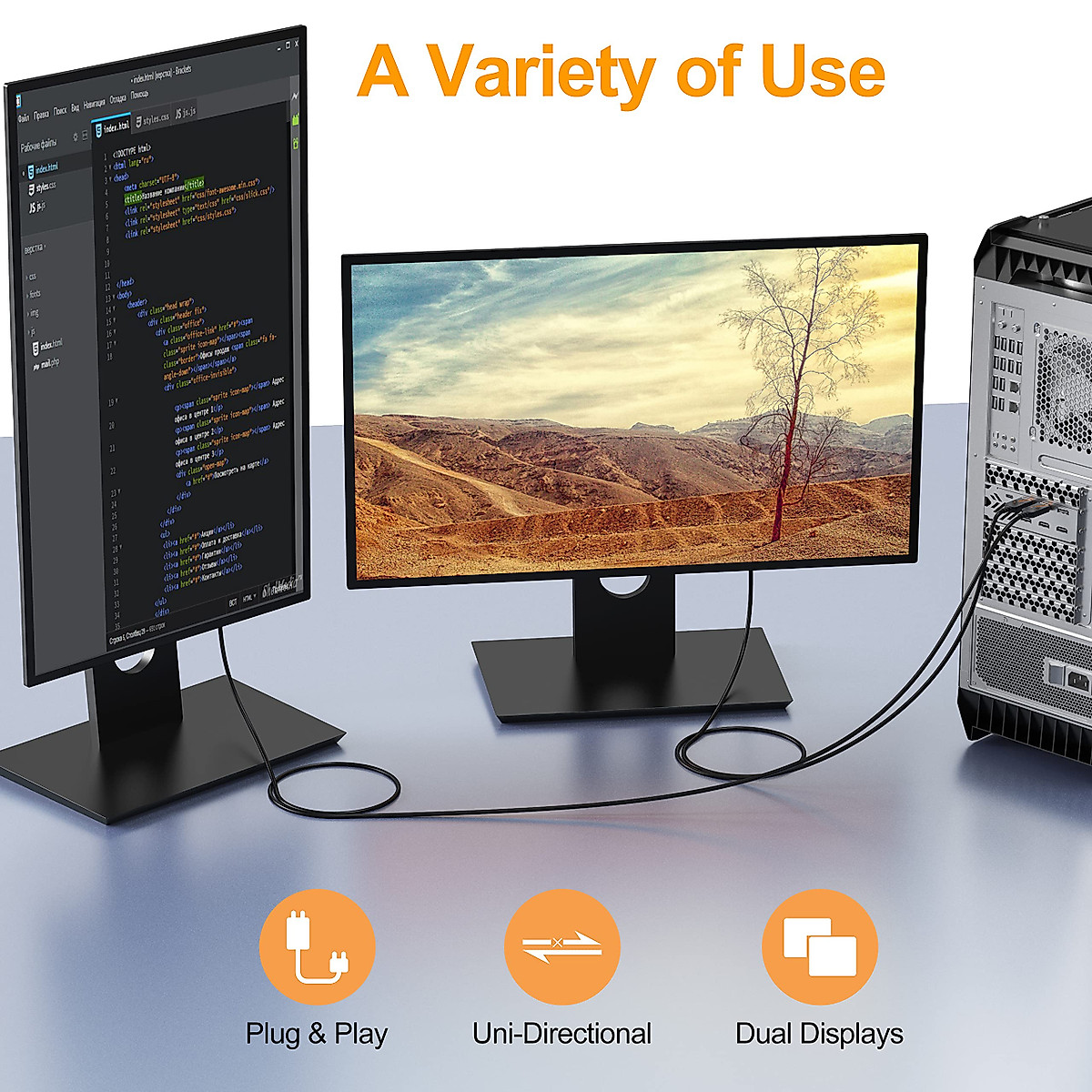 RyzzRooa DisplayPort to HDMI Cables 3FT, 2 Pack, Gold-Plated DP to HDMI Cable Adapter Male to Male FHD, Supports Video and Audio for Computer, Monitor, HDTV, Projector