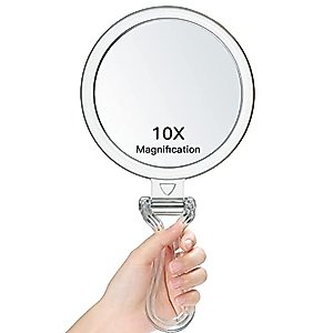 MIRORA Hand Held Mirror, Double-Sided 1X/10X Magnifying Makeup Mirror, Handheld Foldable Table and Travel Usage (Round 5inch)