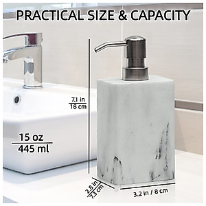 15Oz White Marble Style Resin Soap Dispenser Set of 2,Suanti Hand and Dish Soap Dispenser for Bathroom Counter&Kitchen Sink Decor,Refillable Soap Bottle with Easy-Press Pump for Liquid Soap or Lotion