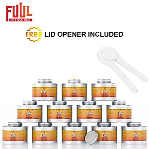 FUUL – Chafing Fuel Dish Burner Cans - 12 Pack - Chafing Dish Fuel Cans Burners To Keep Food Warm with 6-Hours Burning Capacity - Cooking Fuel For Chafing Dishes - 1 Opener Included for Opening Seal