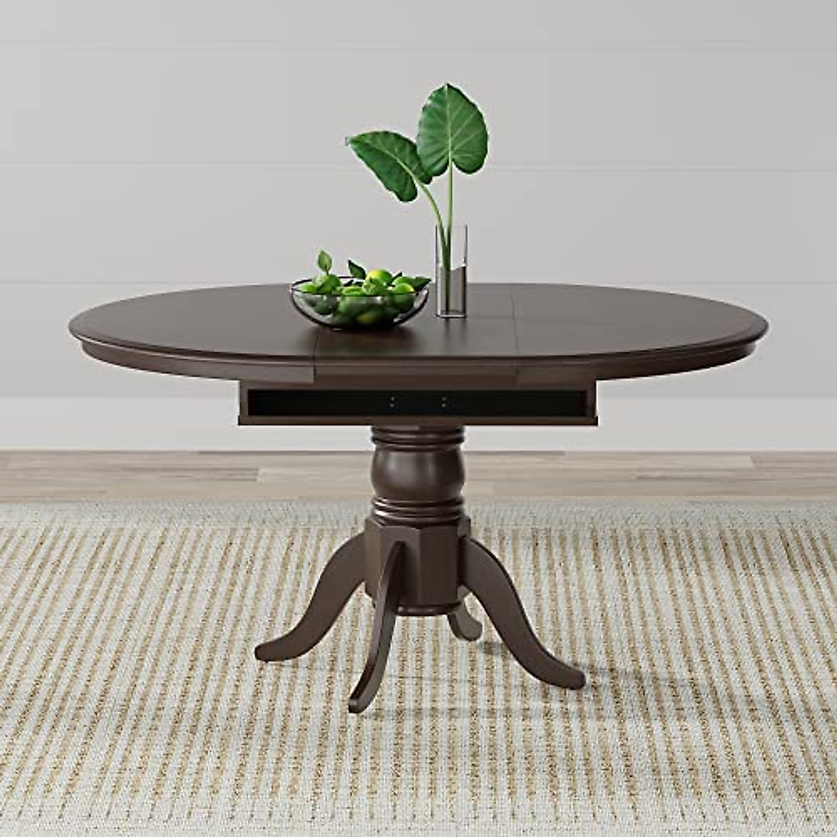Glenwillow Home Single Pedestal Butterfly Leaf Dining Table with Self-Storing Leaf in Dark Walnut