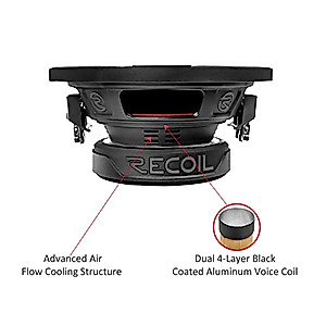 RECOIL RW8D2 Echo Series 8 Inch 400 Watts Power Dual 2 Ohm Voice Coil, 2" Black-Coated 4 Layer High Temperature Voice Coil, Competition Grade Pressed Paper Cone, Car Audio Subwoofer