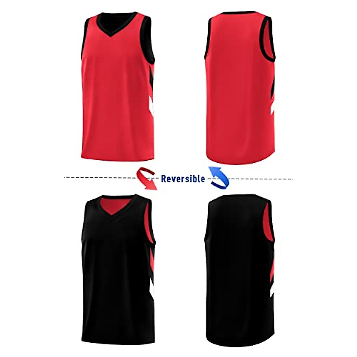 KXK Men's Blank Reversible Basketball Jersey Team Uniform Athletic Hip Hop Basketball Shirts S-4XL Red/Black