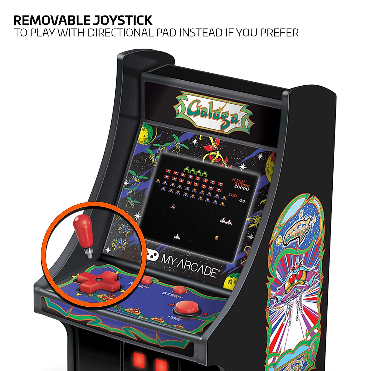 My Arcade Micro Player Mini Arcade Machine: Galaga Video Game, Fully Playable, 6.75 Inch Collectible, Color Display, Speaker, Volume Buttons, Headphone Jack, Battery or Micro USB Powered