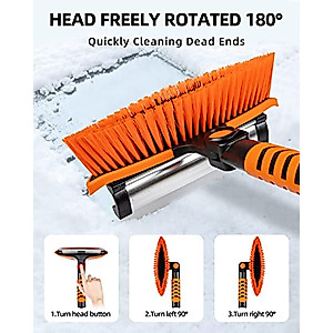Labeol 43" Snow Brush and Ice Scraper for Car Windshield,Extendable and Detachable Snow Brush and Ice Scraper with Soft Squeegee Foam Grip and 180° Rotating Brush Head for Car SUV Truck Vehicle Window