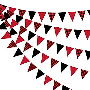 39 Ft Buffalo Plaid Christmas Pennant Banner Black Red Checkered Paper Hanging Triangle Flag Bunting Garland for Birthday Baby Shower Bridal Shower Bachelorette Xmas Holiday Party Decorations Supplies