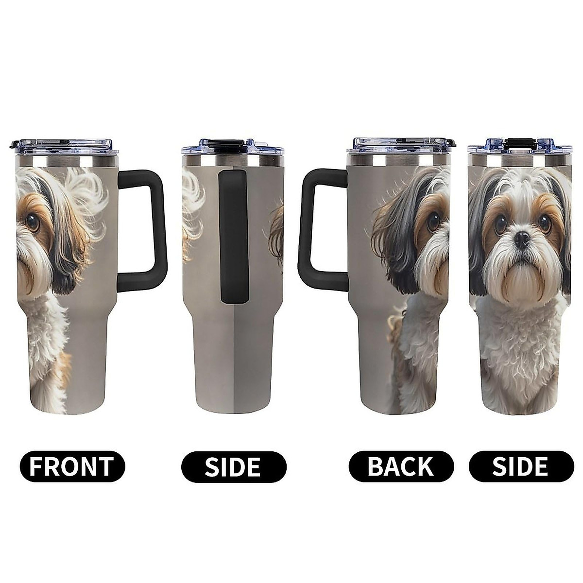 DWVSFJM Shih Tzu Dog Insulated Tumbler 40 Oz Stainless Steel Double Wall Vacuum Travel Mug Large Capacity Car Cup Reusable Coffee Cup with Handle And Straw Lid Gifts Black