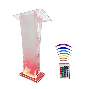 Clear Podium Stand with Lights, 43”Acrylic Podium Pulpits for Churches Professional Portable Presentation Podium Lectern for Offices and Classrooms