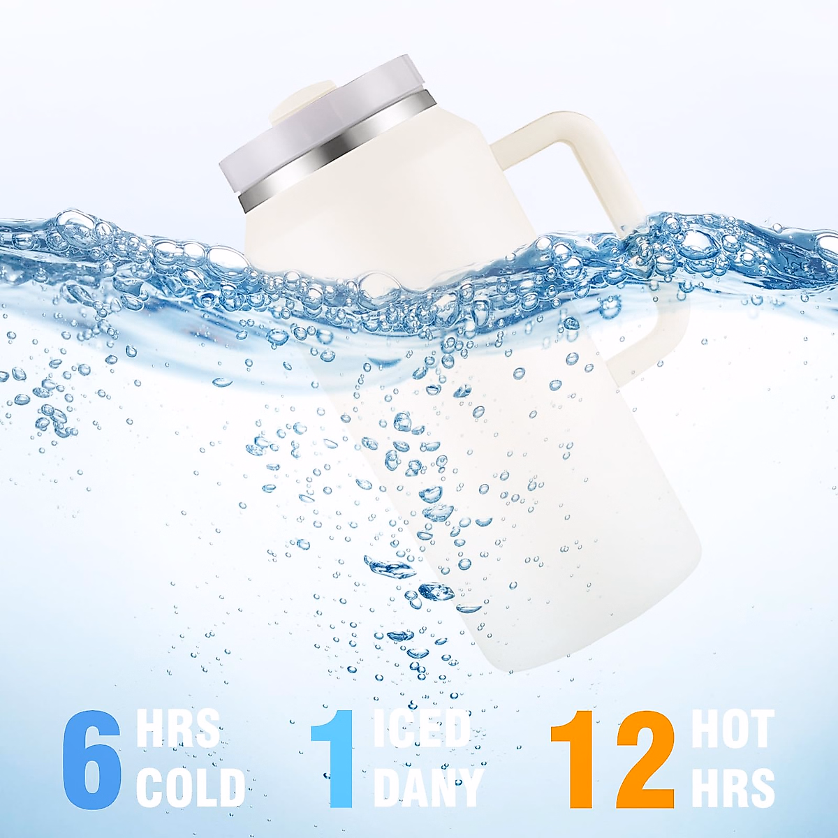 PlanetFlame 64oz Insulated Tumbler with Handle, Stainless Steel Double Wall Vacuumn Water Bottle, Lid and Straw for School, Gym, Hiking & Camping, Cream