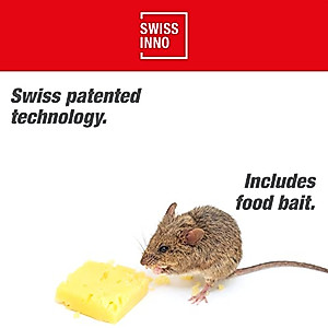 SWISSINNO Mouse Trap No See No Touch . Effective, non-contact + non-visible Catch + Kill with no-fail catching. Pre-baited with Food Bait. Humane Certified Design, Easy to Use, Safe + Reusable (1x)