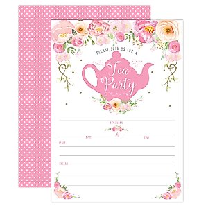 Your Main Event Prints Tea Party Invitations - Tea Party Invites for Birthday, Baby Shower, Bridal Shower, Engagement Party, Royal Princess Tea Party - 20 Invitations and White Envelopes