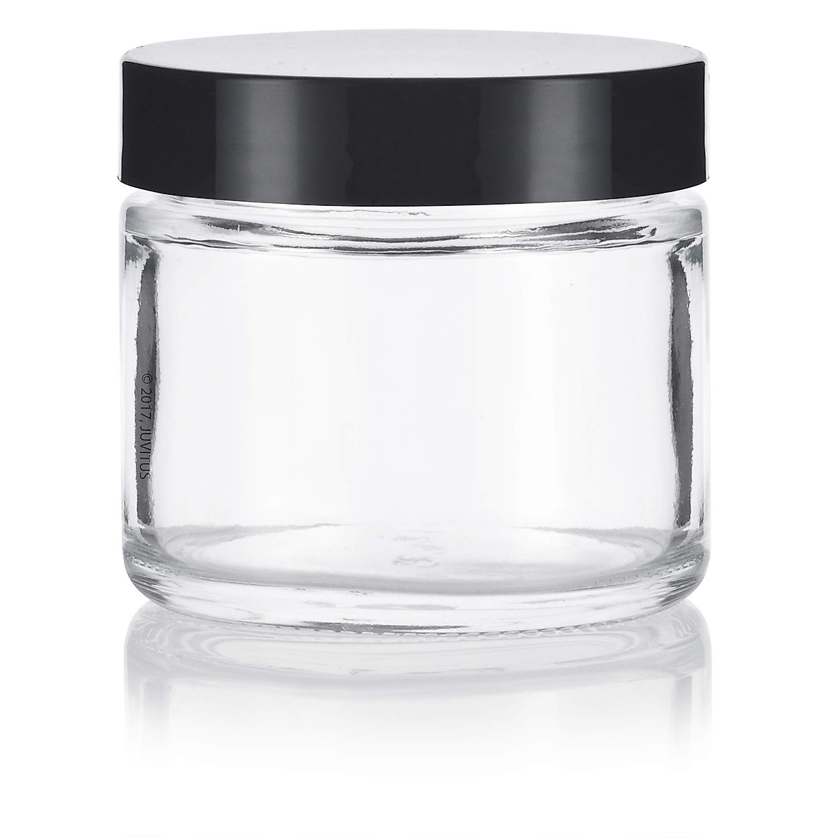 JUVITUS Clear Thick Glass Straight Sided Jar - 2 oz / 60 ml (3 pack) Airtight Smell Proof BPA Free Lids
