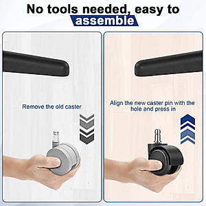 TUWEG 2 Inch Office Chair Caster Wheels, Safe for All Floors Including Hardwood and Carpets, Desk Chair Wheels Set of 5，Heavy Duty Maximum Load is 125 kg，Wheels for Office Chair No Noise（Black)