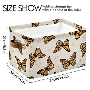 Monarch Butterflies Large Storage Basket Cube Storage Bin Canvas Fabric Organizer Handles Collapsible Decorative for Clothes Toys Bedroom