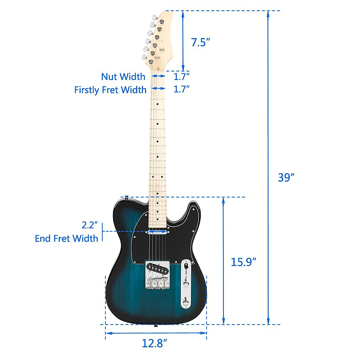 39 Inch Electric Guitar,Maple Fingerboard Electric Guitar SS Pickup Case & Accessories Pack Beginner Starter Package Beginner Kit for Starter (Blue)