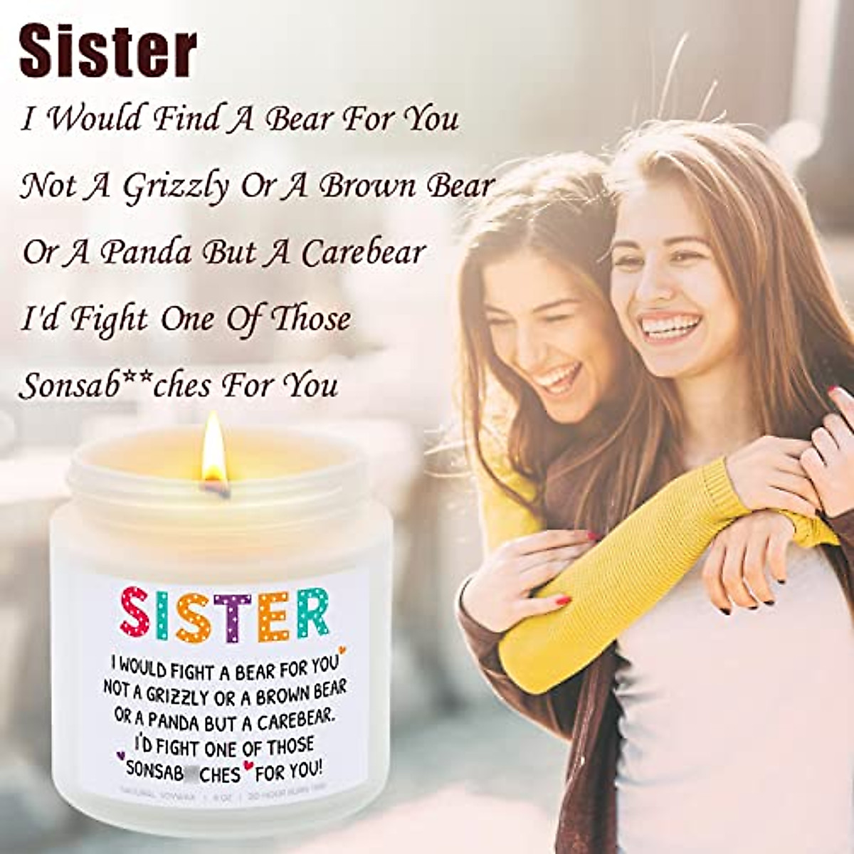 Sisters Birthday Candles Gifts for Women, Friends Candle for Soul Sister, Lavender Scented Candle, I Would Fight A Bear for You Sister Candles Present for Sister Best Friend