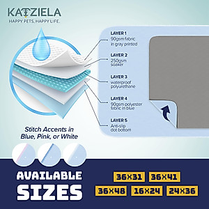 Katziela Washable Pet Pads (2 Pack 18in x 24in) Super Absorbent Waterproof Reusable Dog Pee Pads for Dogs Washable Puppy Pads for Potty Training Housebreaking Washable Pee Pads for Dogs Blue Stitching
