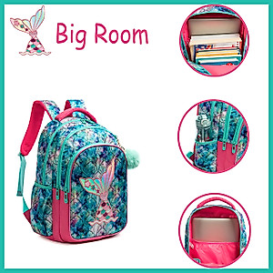 School Backpack for Girls Mermaid 3 in 1 Bookbag Kids Backpack for Girls Elementary Preschool Student