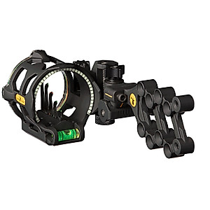 Trophy Ridge React V5 Archery Bow Sight - 5 Vertical Pins, Tool Less Windage and Elevation Adjustability, 2nd Axis Leveling, Adjustable Click Light, Right Hand, 0.019 Pin