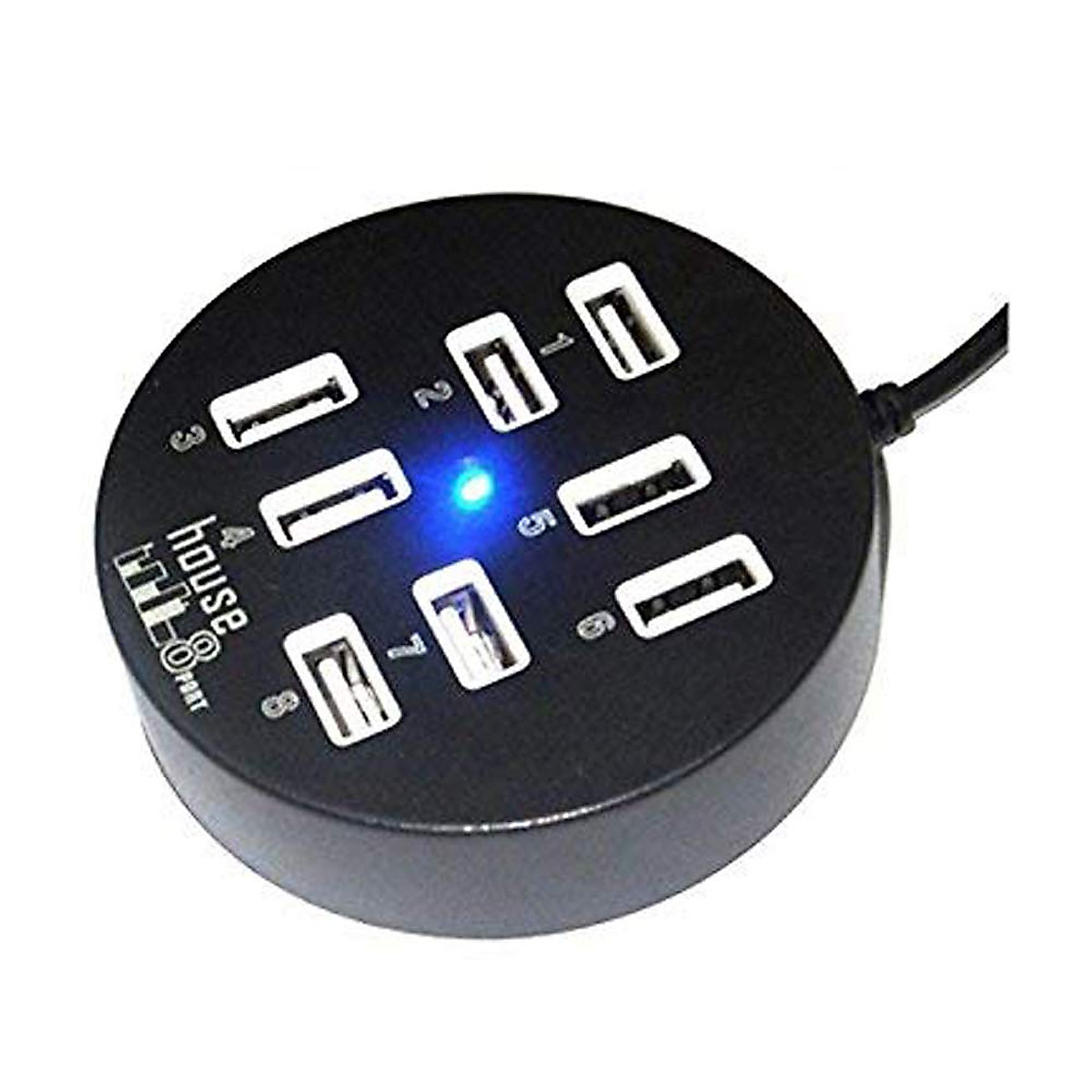 Dahszhi Round Shape 8 Port High Speed USB 2.0 Hub Mobile Charger with LED Light for Mac, Windows, Linux systems PC, Tablets(Black)