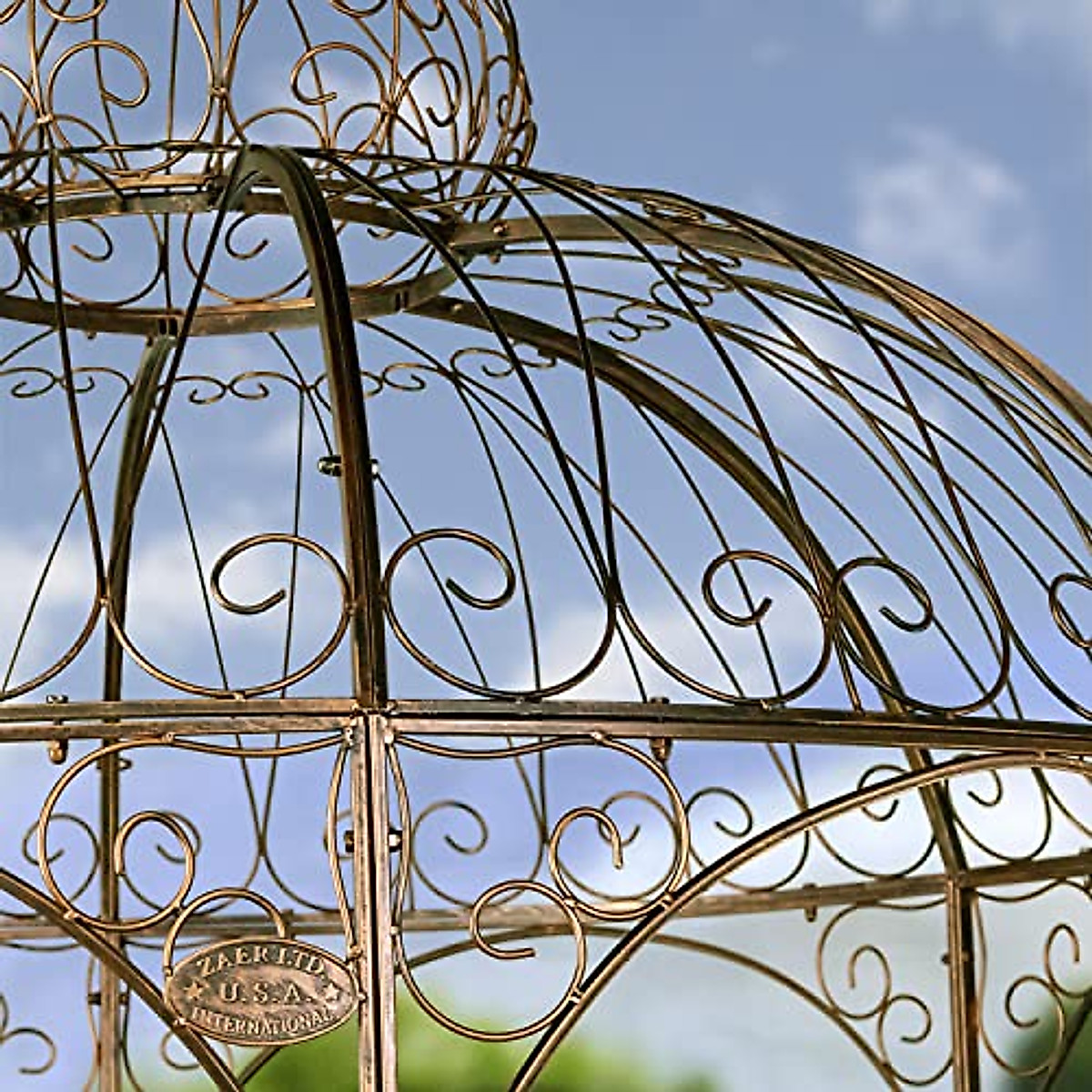 Large Round Metal Garden Gazebo with 3 Entries and Side Walls (Antique Bronze)