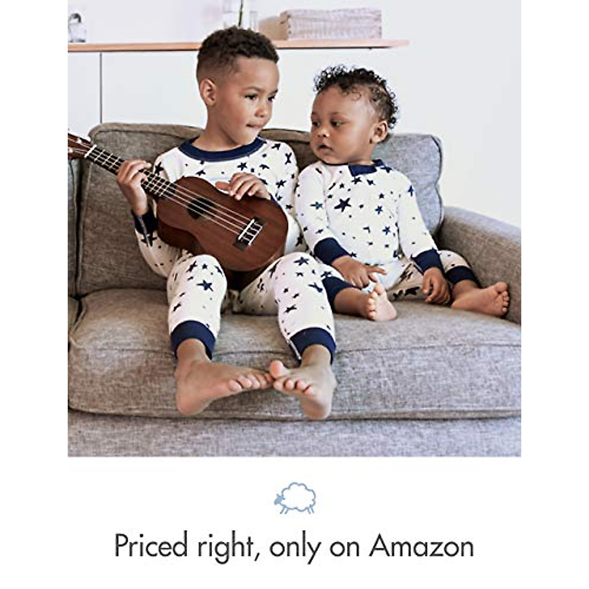 Moon and Back by Hanna Andersson Unisex Toddlers' Organic Cotton Long-Sleeve Top and Bottom Pajama Set, Blue Ecru Stars, 2T