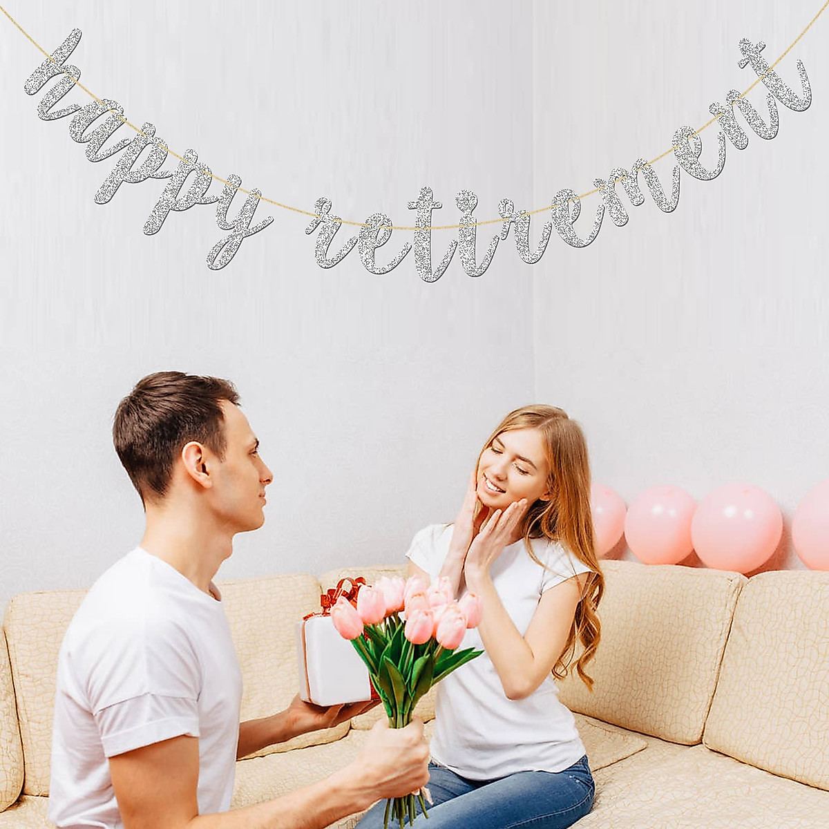 INNORU Glitter Silver Happy Retirement Banner - for Farewell Party - Leaving - Finally Retiring Party Bunting Decorations