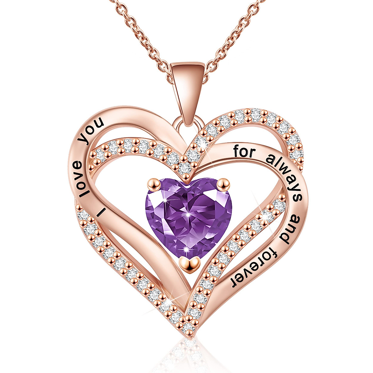 Beauyist Love Heart Birthstone Necklaces for Women, Engraved Pendant Necklace Jewelry Gifts