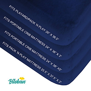 Biloban Pack and Play Sheets Fitted Waterproof 2 Pack, Compatible with Baby Graco Pack n Play/Playard and Other 38" X 26" Playpen Mattress, Navy