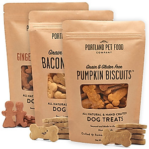 Portland Pet Food Company Healthy Dog Treats Variety 3-Pack - Grain-Free, Human-Grade, Gingerbread, Pumpkin and Bacon Dog Treats Multipack - Natural Dog Training Treats & Biscuits Made in the USA Only