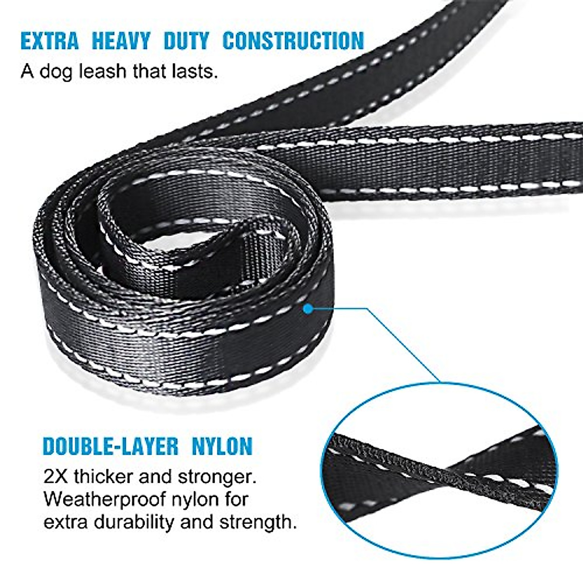 rabbitgoo Dog Leash 6ft Long, Heavy Duty Leash with 2 Padded Traffic Handles, Hands Free Leash for Control Safety Training, Reflective Walking Lead for Small, Medium, Large Dogs