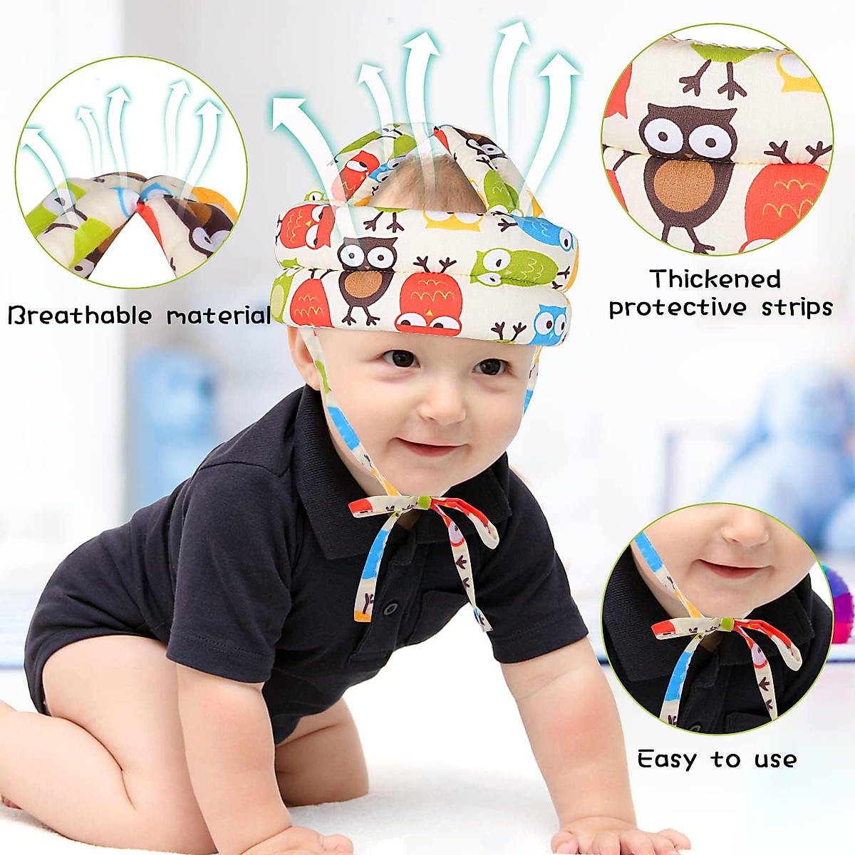 IUMÉ Toddler Baby Safety Helmet, Adjustable Baby Safety Helmet Head Protector Children Headgear Infant Protective Cap Printed Head Guard