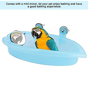 Tnfeeon Pet Bird Bathing Box, Cute Blue Pet Parrot Bathtub Box with Mirror Bird Cage Toy Accessory