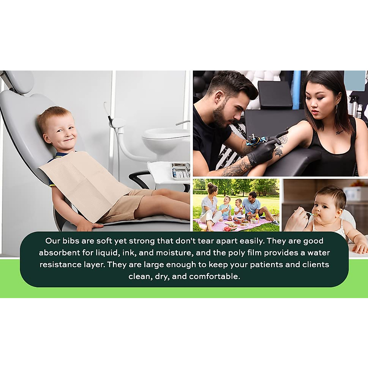aba Waterproof Biodegradable Compostable Disposable Dental Bibs 50 pcs| Multipurpose 3 ply Patient Bibs | Tattoo | Piercing | Beauty Salon | Clean Dining | 13" x 18" Kraft Sheet