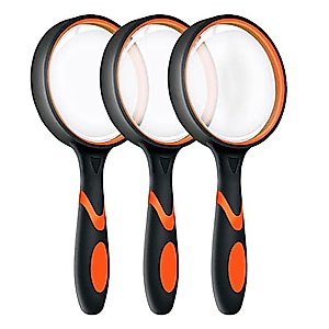 Magnifying Glass for Kids,3 Pack 10X 65mm Magnifying Glass with Non-Slip Soft Rubber Handle, Suitable for Reading Newspapers, Inspections, Insects, Experiments, Suitable for Seniors and Kids