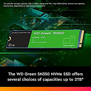 Western Digital 2TB WD Green SN350 NVMe Internal SSD Solid State Drive - Gen3 PCIe, QLC, M.2 2280, Up to 3,200 MB/s - WDS200T3G0C