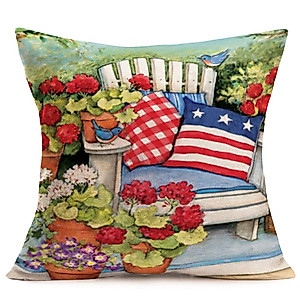 YANGYULU Pillow Covers Garden Sunflowers Blooming Flowers Decorative Cotton Linen Patriotic American Flag Cotton Linen Pillow Case Decor Independence Day Gift for Home 18"x18"4PCS(Sunflower Blooming)