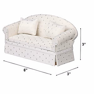 Dollhouse Sofa Couch, Upholstered Miniature Living Room Furniture Loveseat, Accessories for 6 inch Dolls, 1/12 Scale