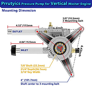 Pressure Washer Pump 7/8" Shaft Vertical, 3000 PSI, 2.4 GPM Power Washer Pump Replacement, Fits Troy Bilt Srmw22g26-EZ Craftsman,Front Facing Inlet Outlet…