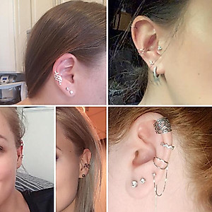 JOERICA 4 Pairs Silver Ear Cuff Earrings for Women Clip on Fake Lip Cartilage Tragus Helix Body Jewelry Set (C:Golden-tone)