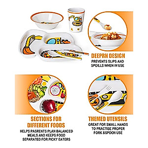 Lehoo Castle Kids Plates and Bowls Sets, Kids Dinnerware Set Includes Plate, Bowl, Cup and Tableware, Made of Durable Material, Perfect for Child, Toddler Utensils Self Feeding (5 Piece Construction)
